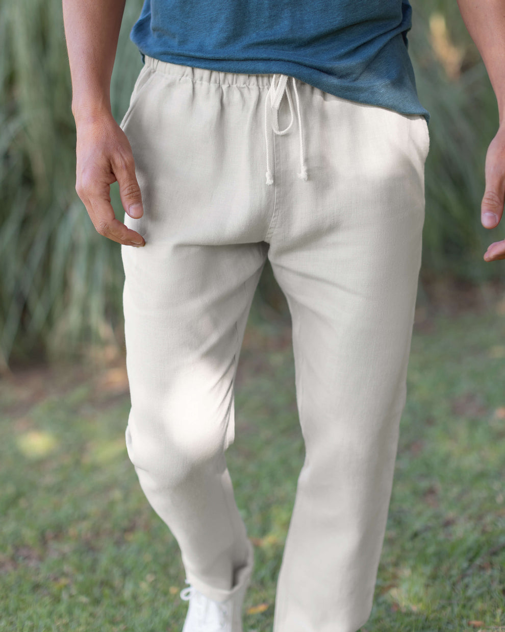 Bo Linen Drawstring Pants - Sustainable French Linen / Natural Bone ...