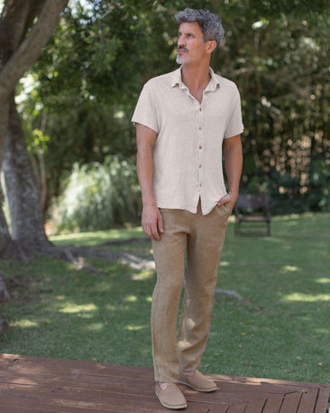Bo Linen Drawstring Pants - Sustainable French Linen / Overdye Chai ...