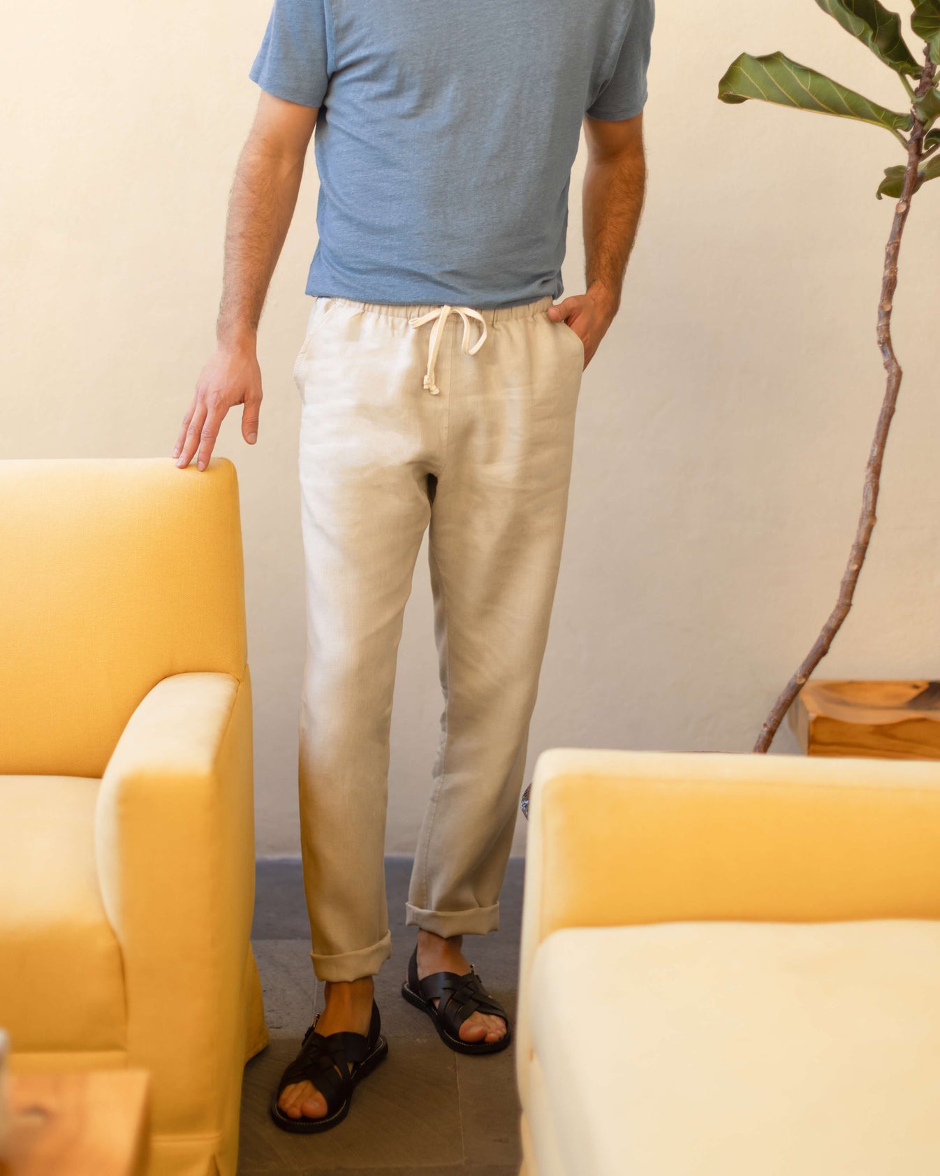 Bo Linen Drawstring Pants - Sustainable French Linen / Natural Bone ...